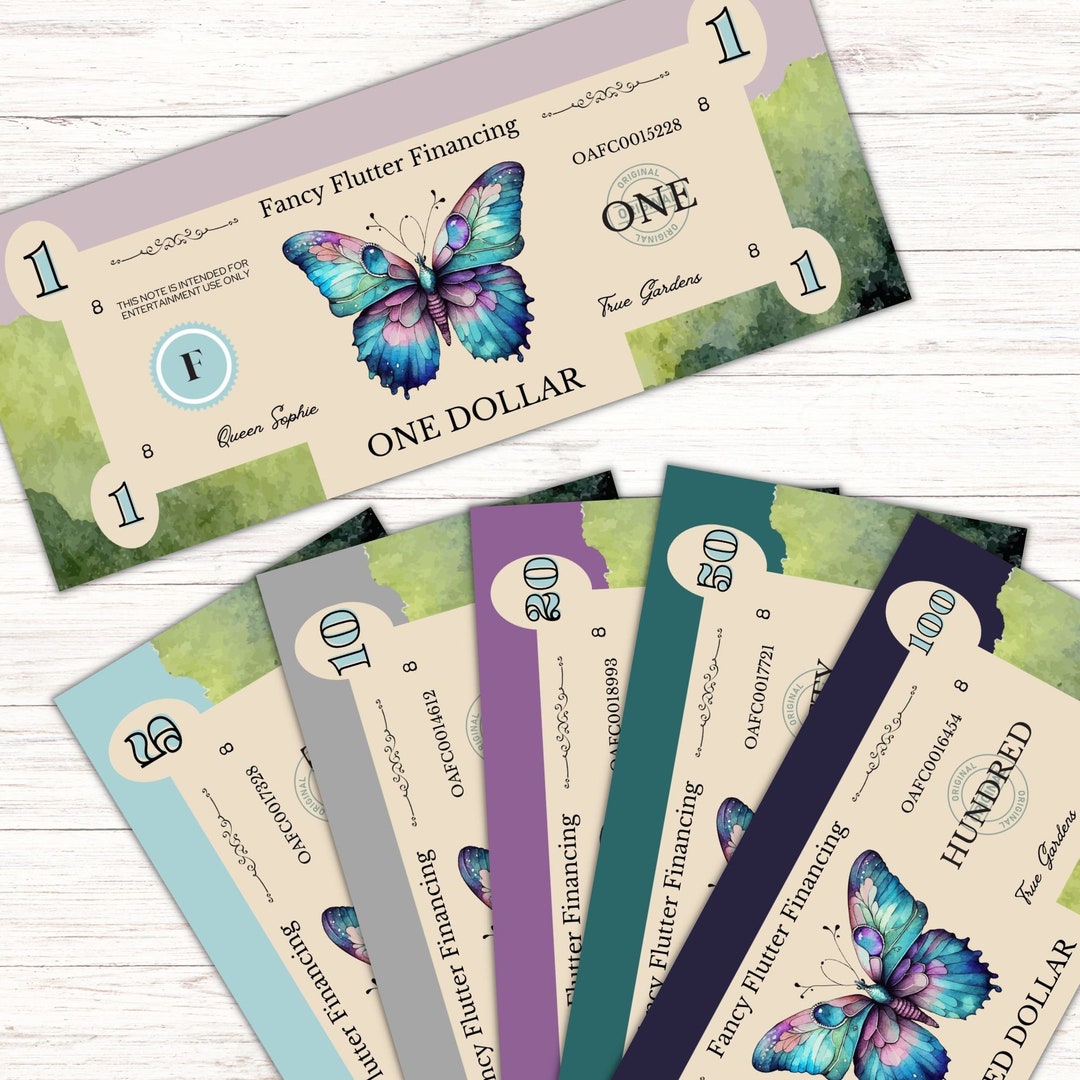 Buy Printable Pretend Play Money, Currency Dollar, Butterfly Garden ...