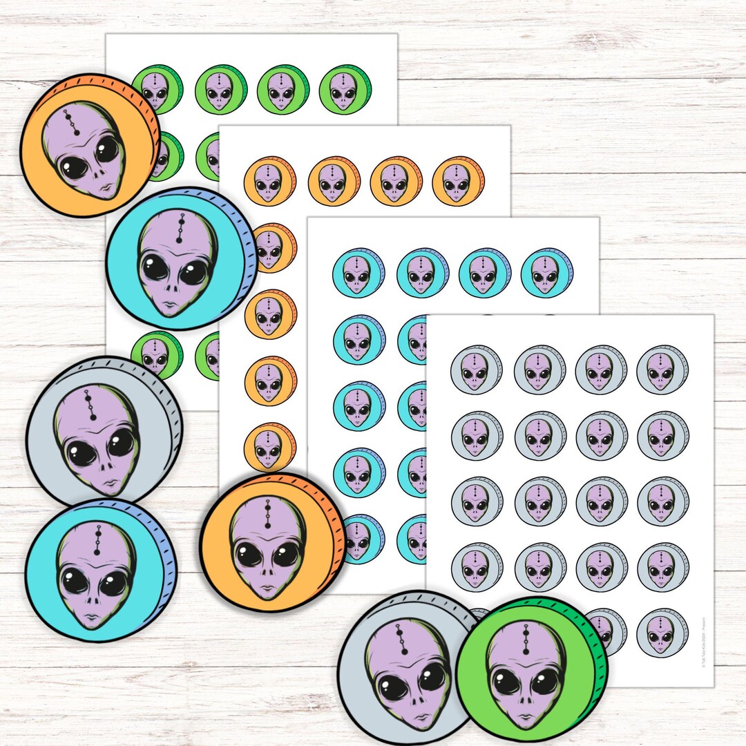 Alien Pretend Play Coins, Outer Space, Science Fiction Game Pieces ...