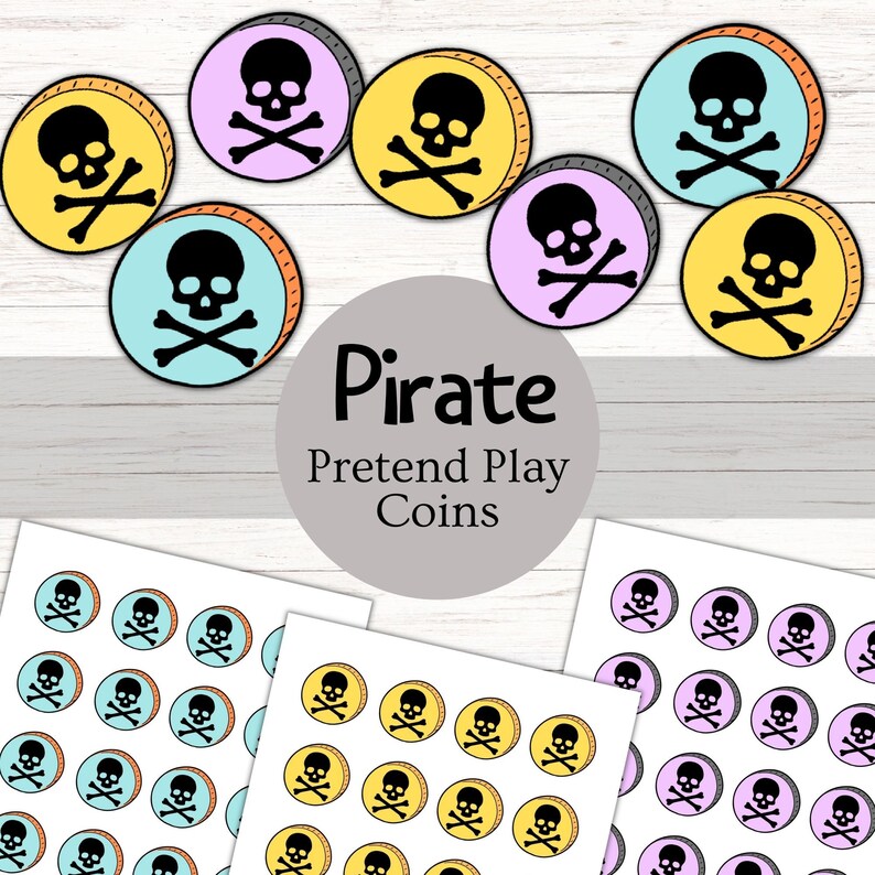 Printable Pretend Play, Pirate Money Currency Coins Doubloon, Skull ...