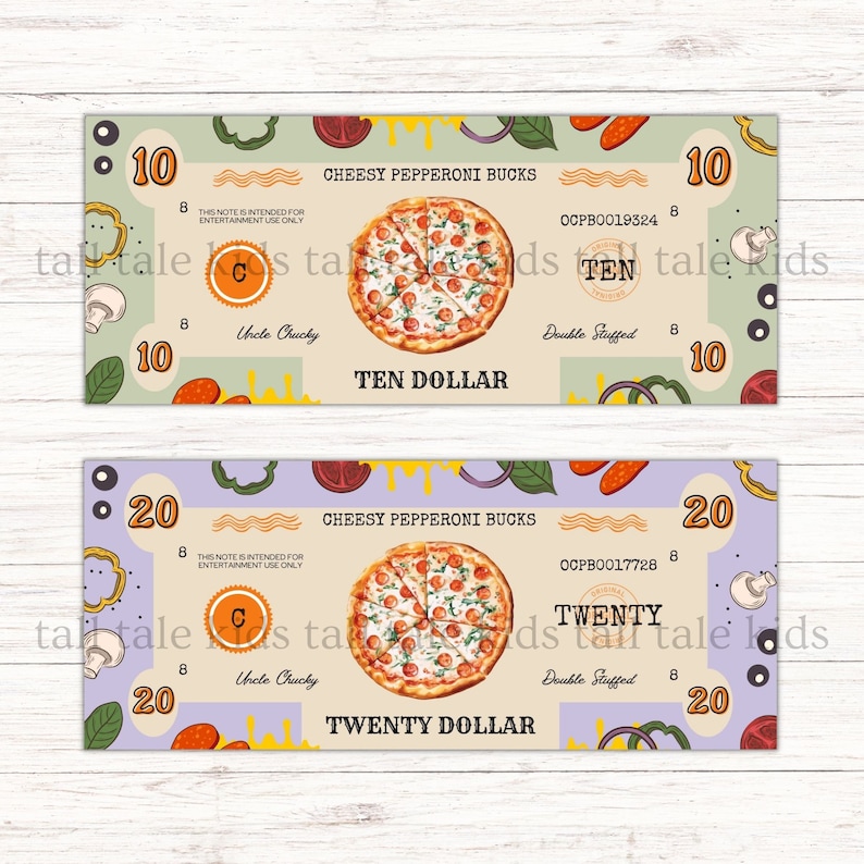 Printable Pretend Play Money, Currency Dollar, Cheesy Pepperoni Pizza ...