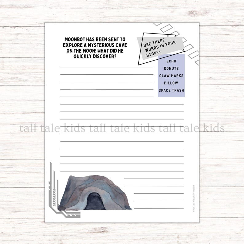 Robot Writing Prompt, Coloring Sheet Page, Moon Adventure Character ...