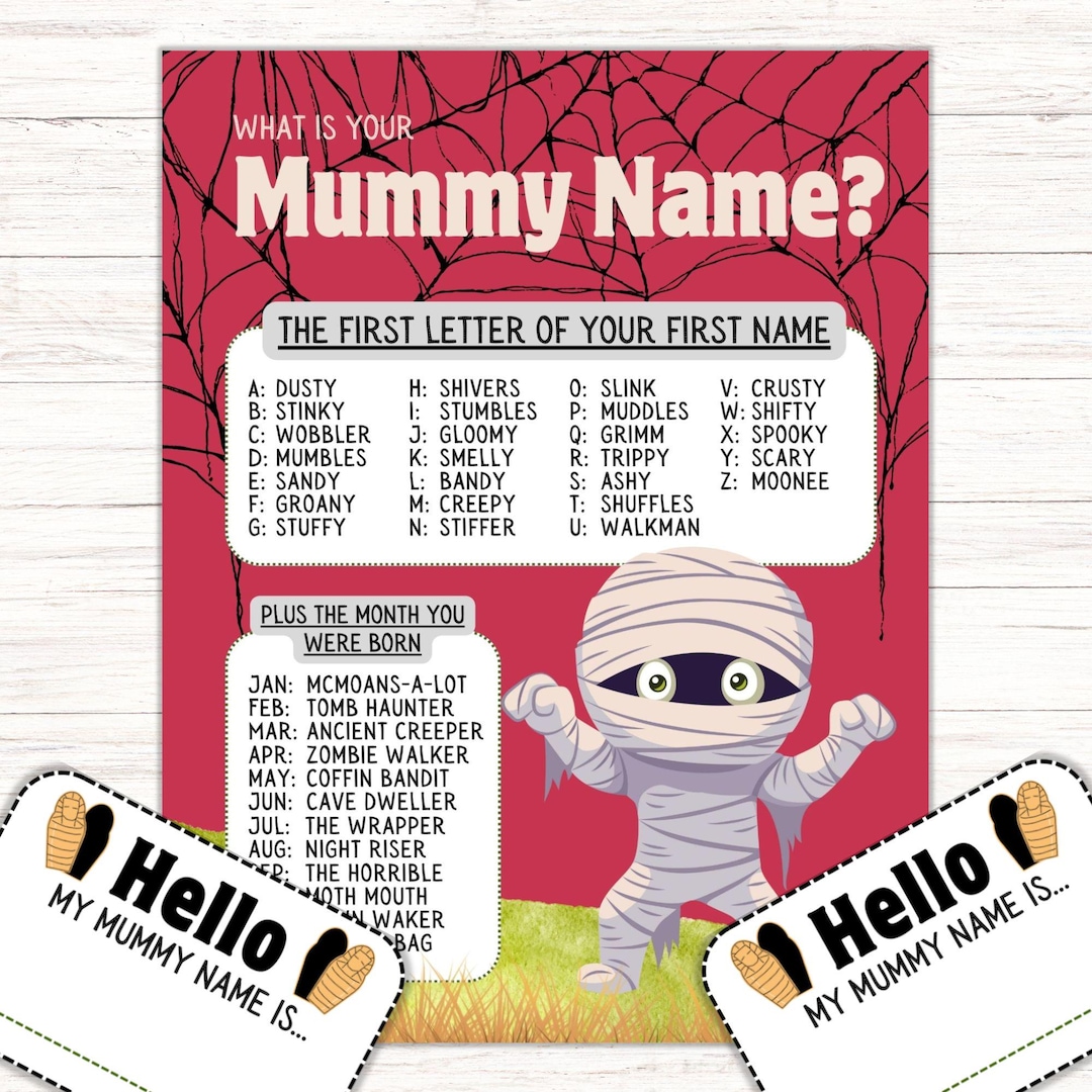 What is Your Mummy Name Game, Spooky Halloween Game Activity, Name Tags ...