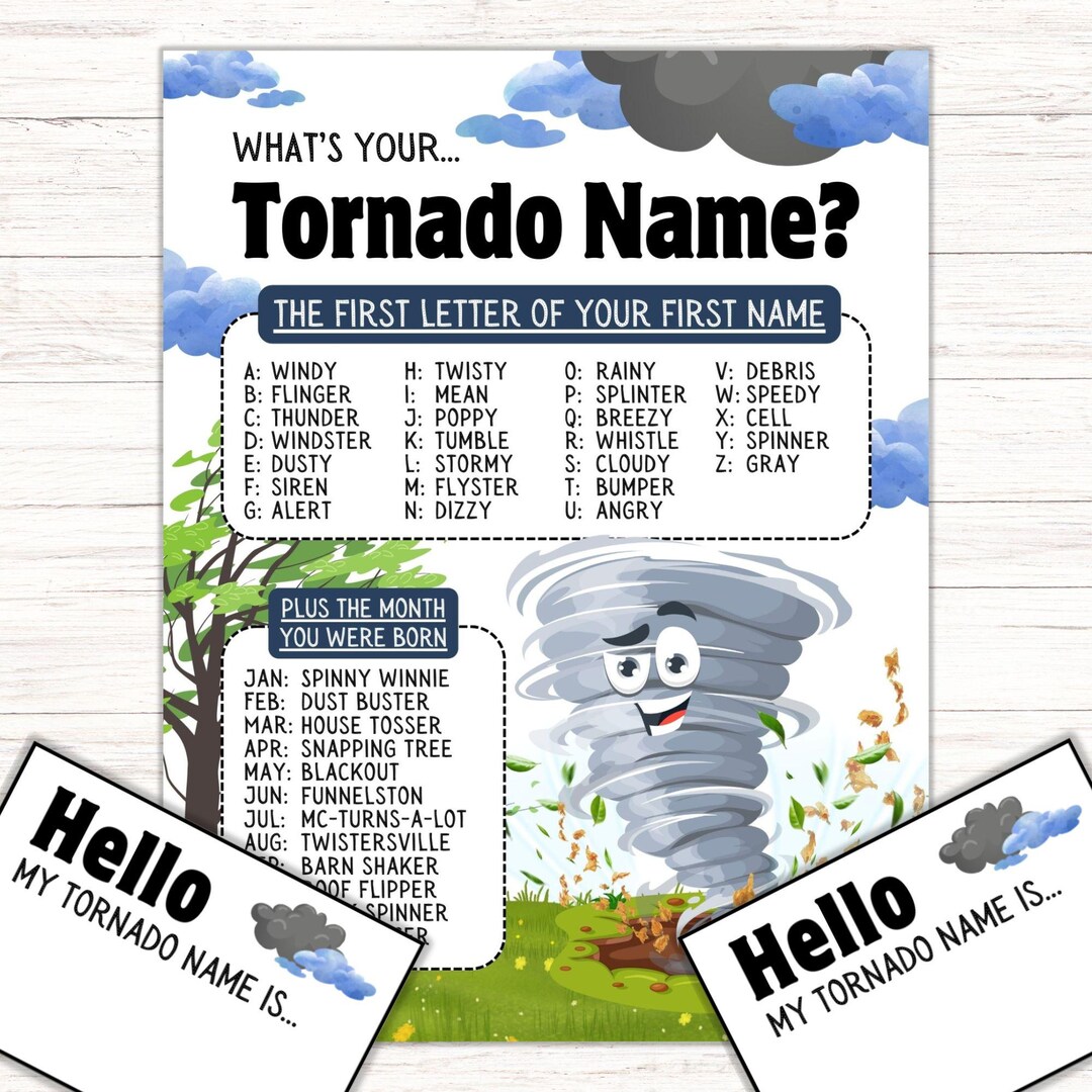 What's Your Tornado Name Game, Fun Windy Weather Activity, Printable ...