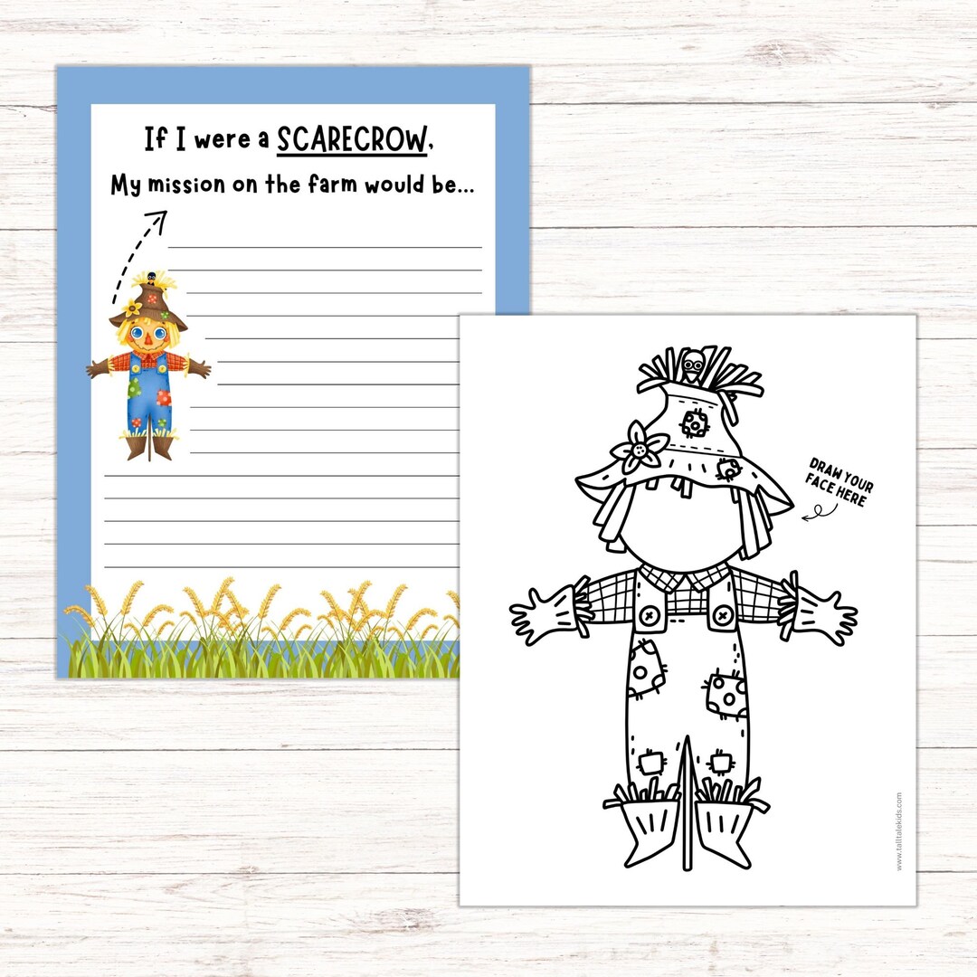 Scarecrow Coloring Sheet Page, Writing Prompt, Harvest Fall Autumn ...