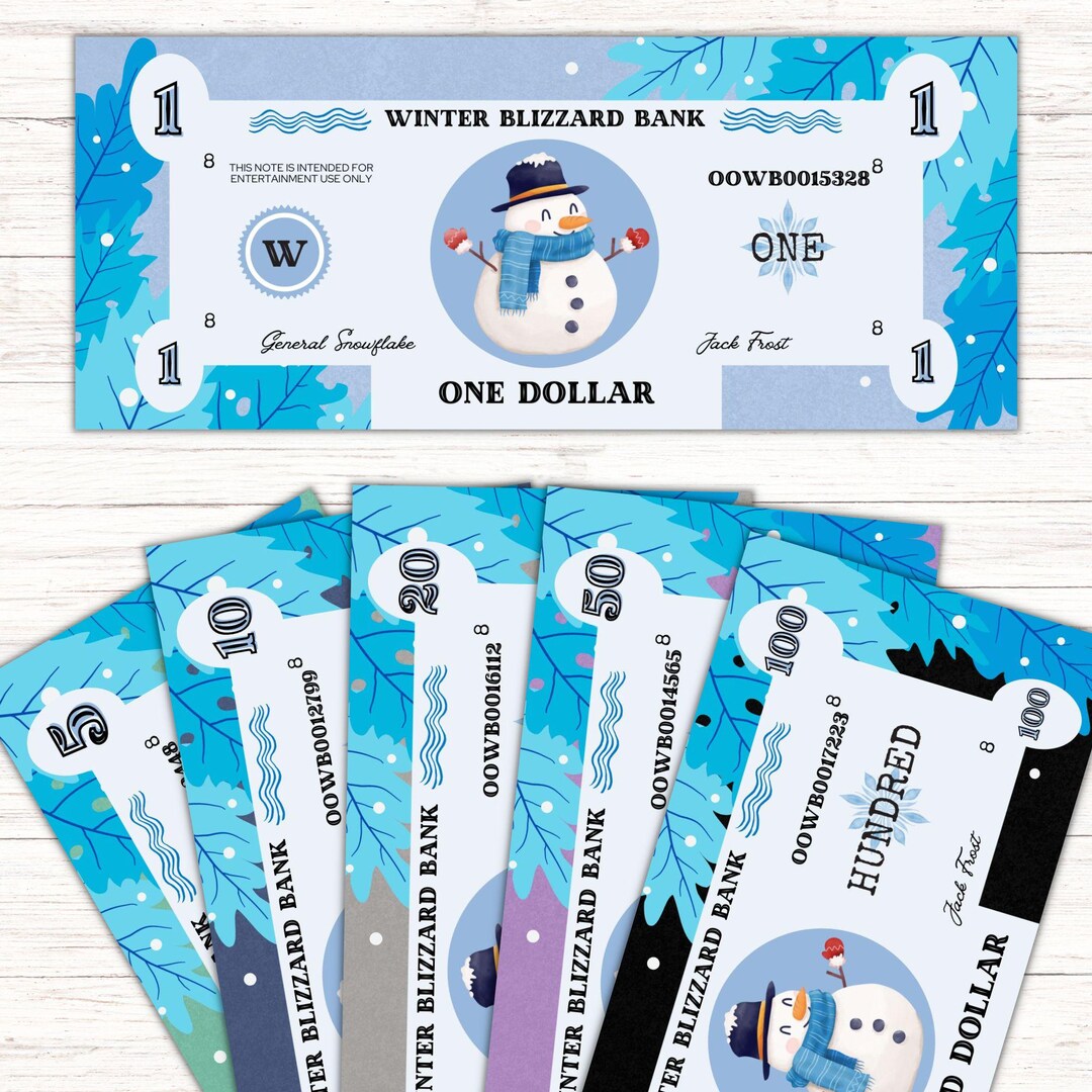 Pretend Play Dollar, Dramatic Play, Snowman Winter Currency, Printable ...