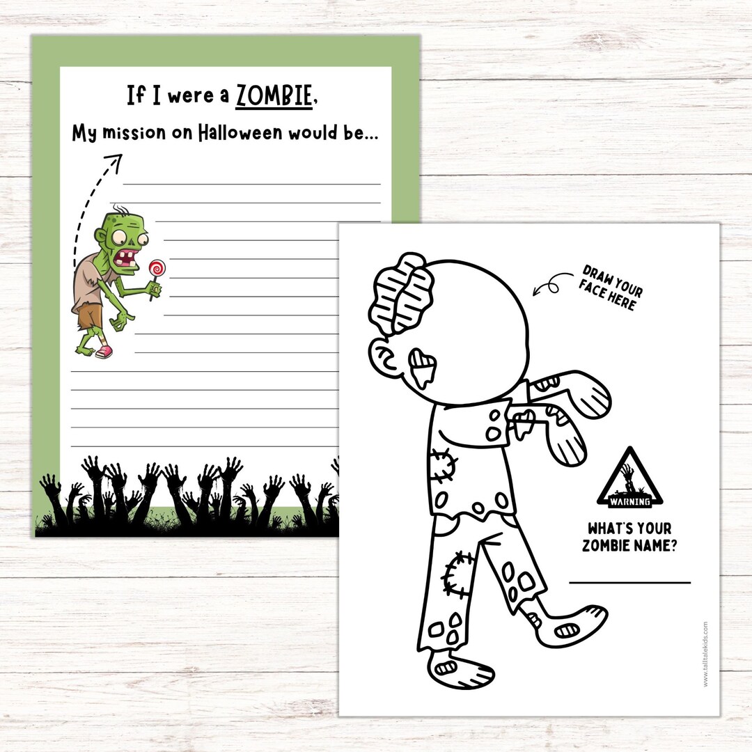 Zombie Writing Prompt, Coloring Sheet Page, Drawing Prompt, Happy ...