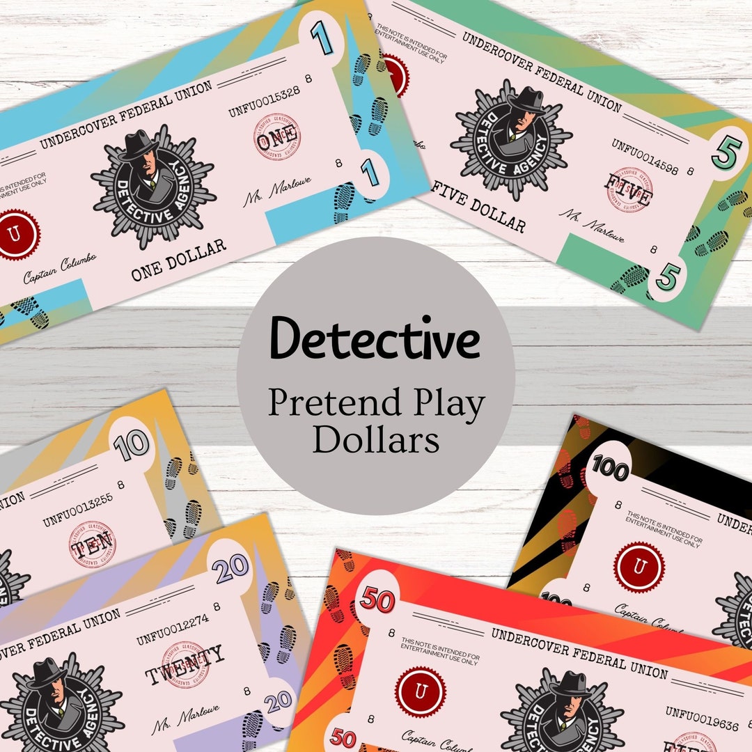 Printable Pretend Play Money Bills Currency, Detective Mysterious ...
