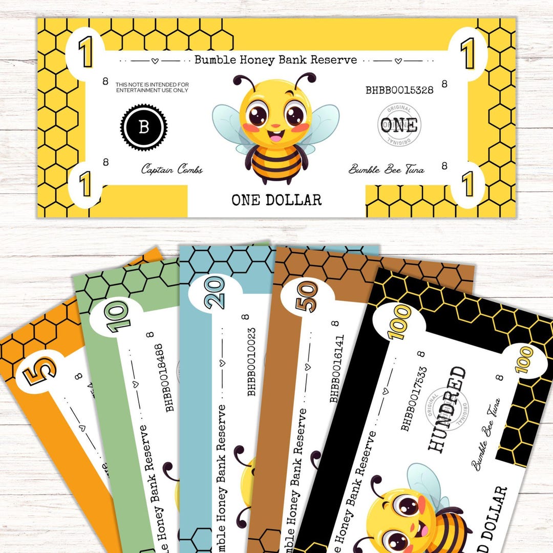 Honey Bee Currency, Pretend Play Money, Dramatic Play Bumble Bee ...