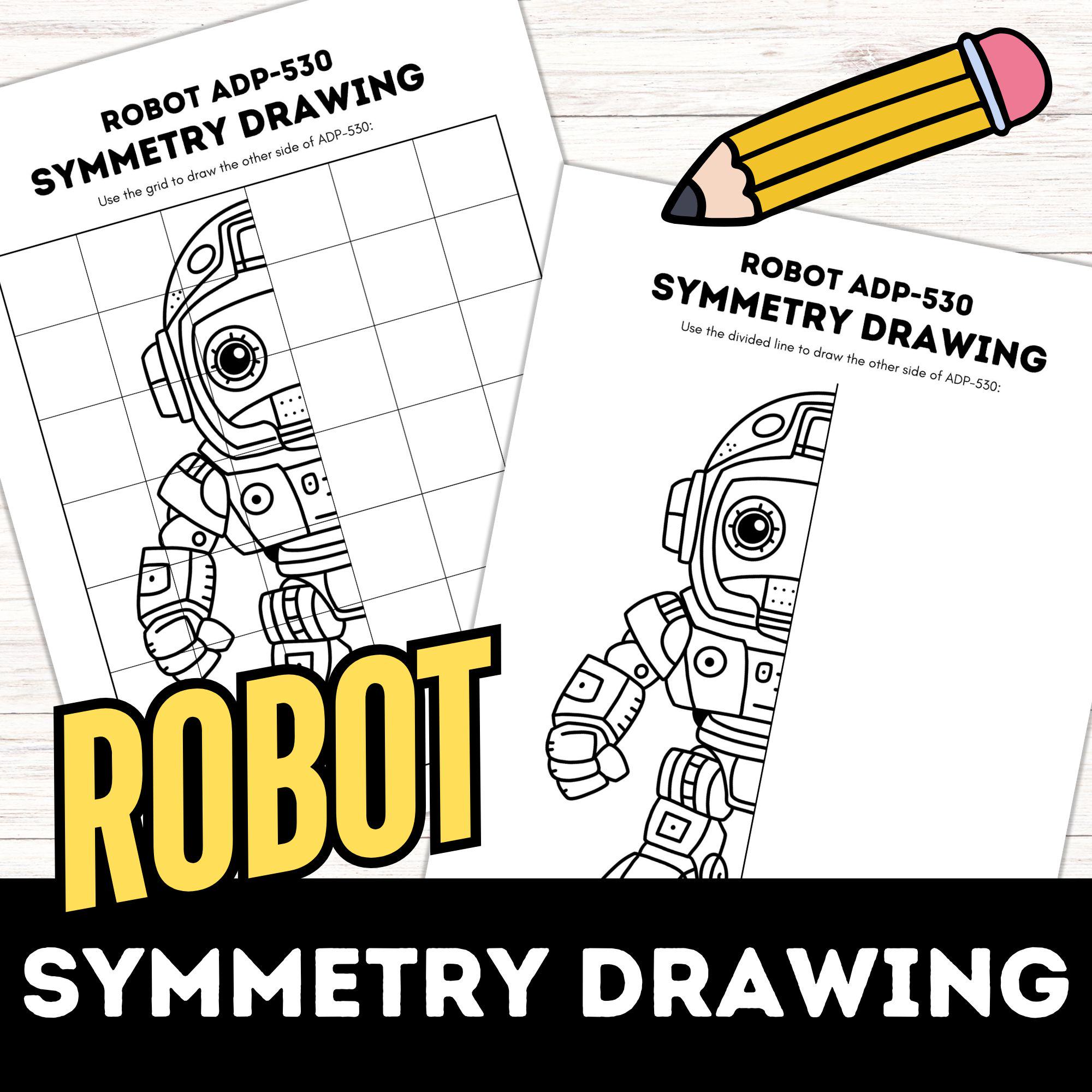 Robot Symmetry Drawing, Grid Line Draw Challenge, Art Class Project ...