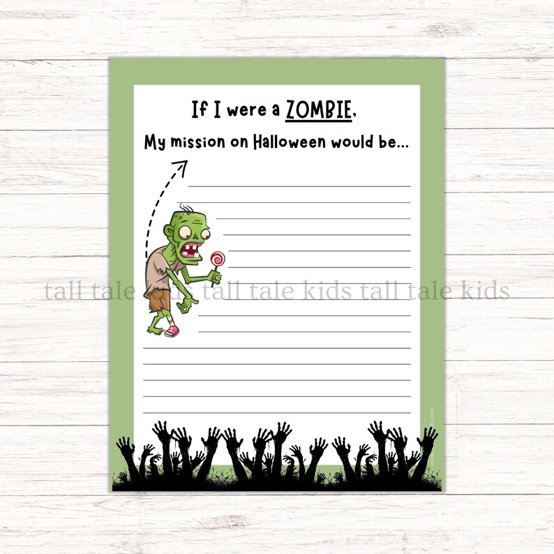 Zombie Writing Prompt, Coloring Sheet Page, Drawing Prompt, Happy ...