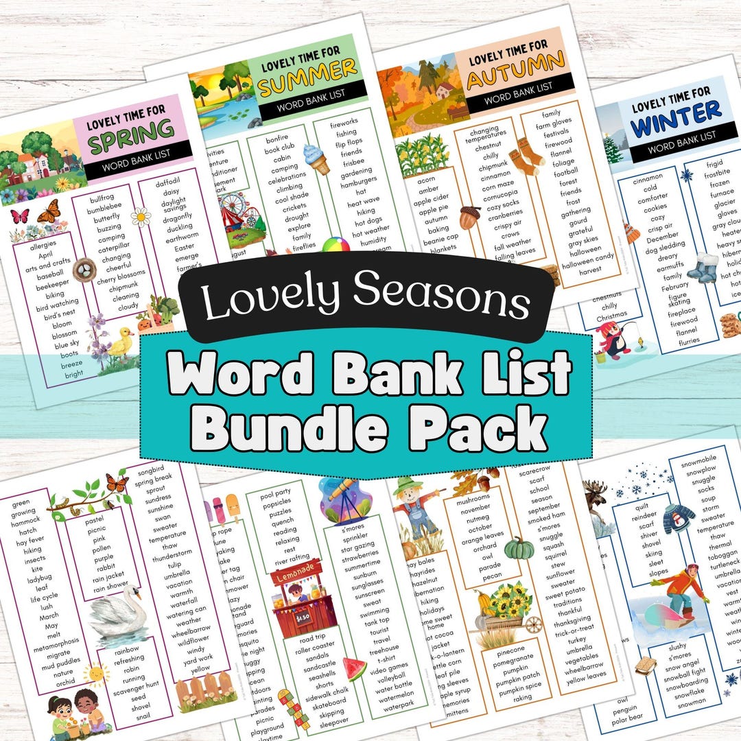 Word Bank List, Bundle Pack, Seasonal Vocabulary Words, Spelling ...