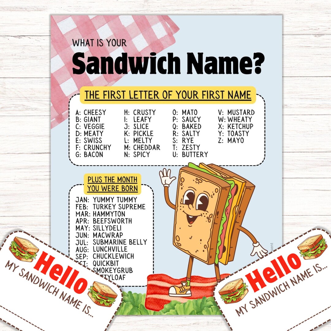 What is Your Sandwich Name, Fun Picnic Luncheon Activity, Printable ...