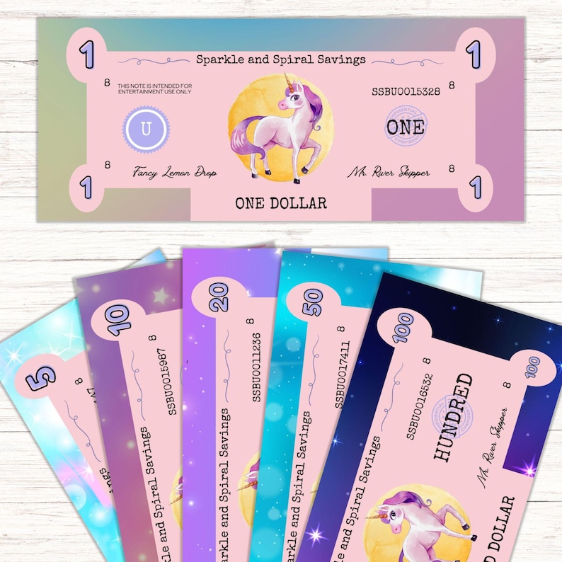 Unicorn Pretend Play Money, Dramatic Play Currency Dollars, Printable ...