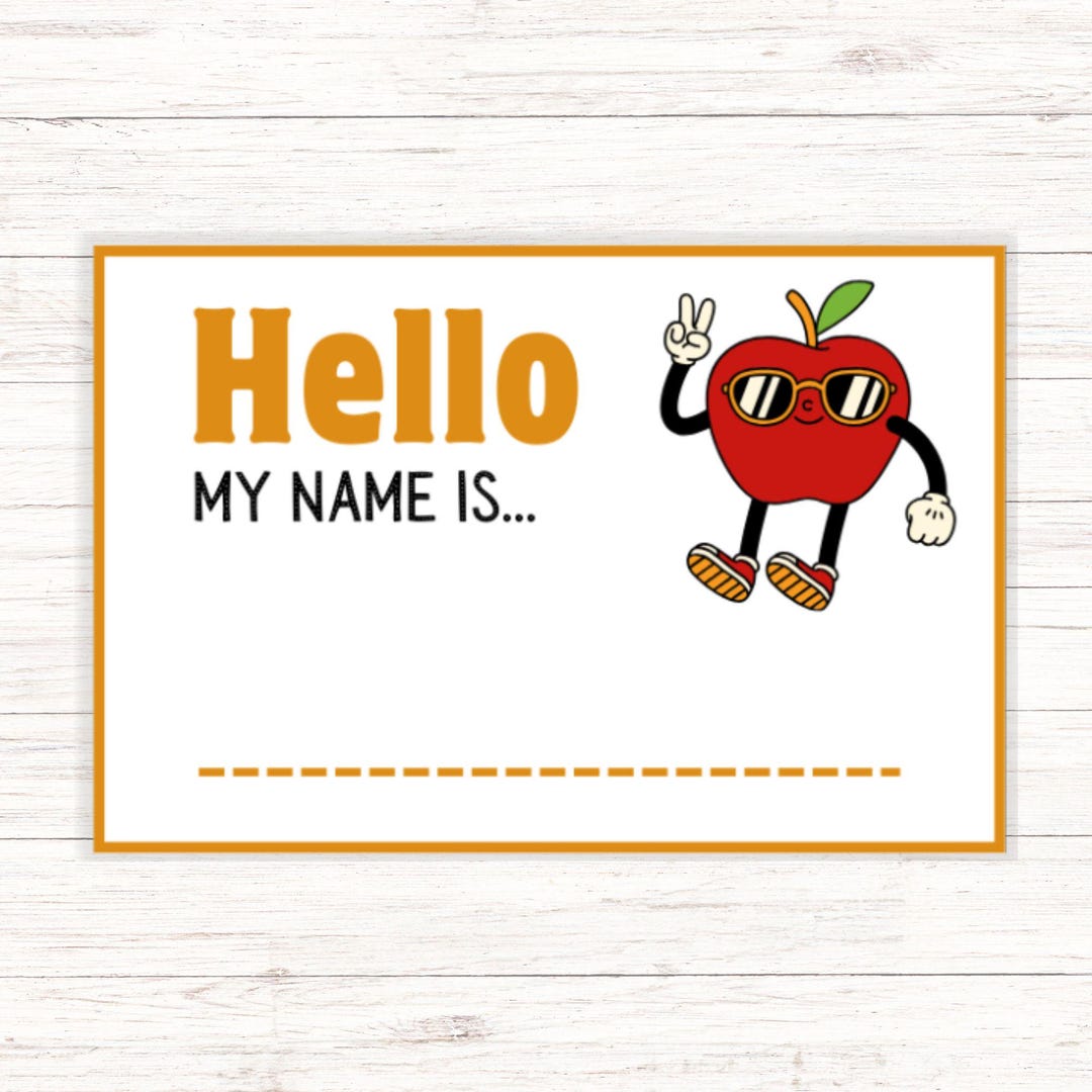 School Apple Name Tags, Printable Digital Download, Student Teacher ...
