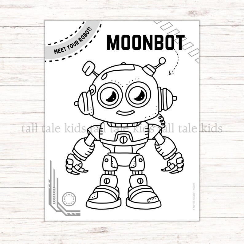 Robot Writing Prompt, Coloring Sheet Page, Moon Adventure Character ...