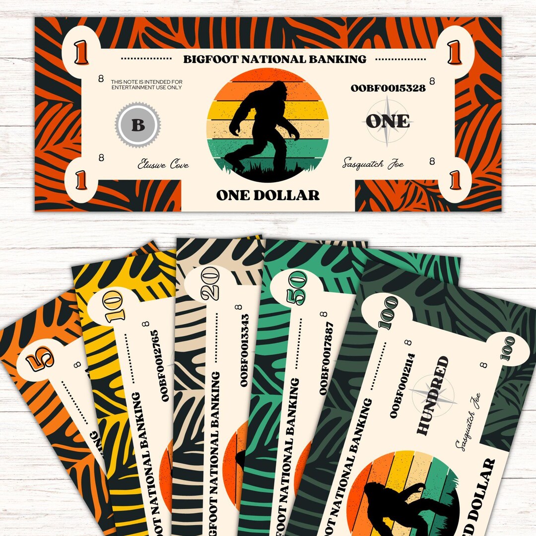 Bigfoot Sasquatch Yeti Pretend Play Money, Dramatic Play Currency ...