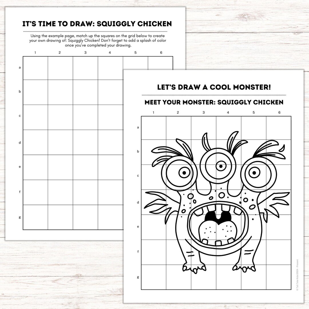 Monster Grid Drawing Activity, Squiggly Chicken, Halloween Character ...
