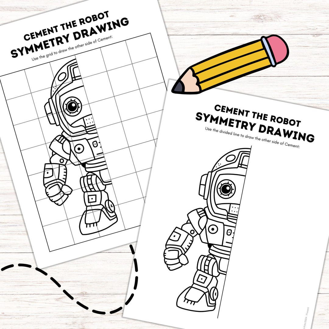 Robot Symmetry Drawing Prompt, Grid Drawing Activity, Art Project ...
