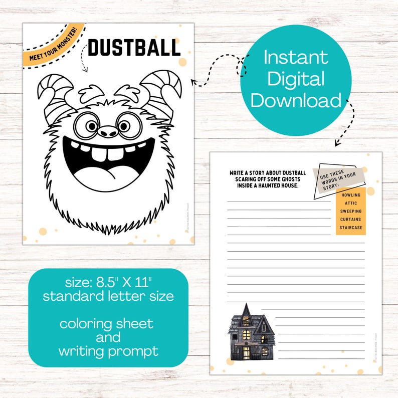 Monster Coloring Page Sheet, Writing Prompt, Creative Writing Tool ...