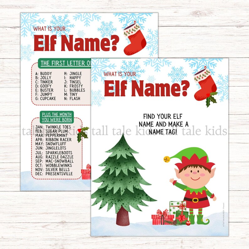 What is Your Elf Name, Christmas Winter Activity, Printable Digital ...