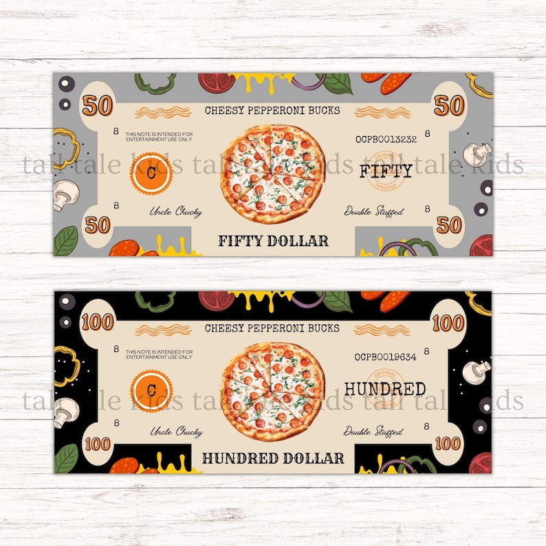 Printable Pretend Play Money, Currency Dollar, Cheesy Pepperoni Pizza ...
