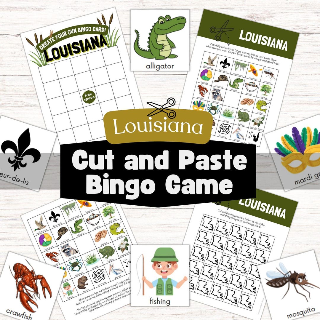 Cut and Paste Bingo, United States Geography Activity, Louisiana State ...