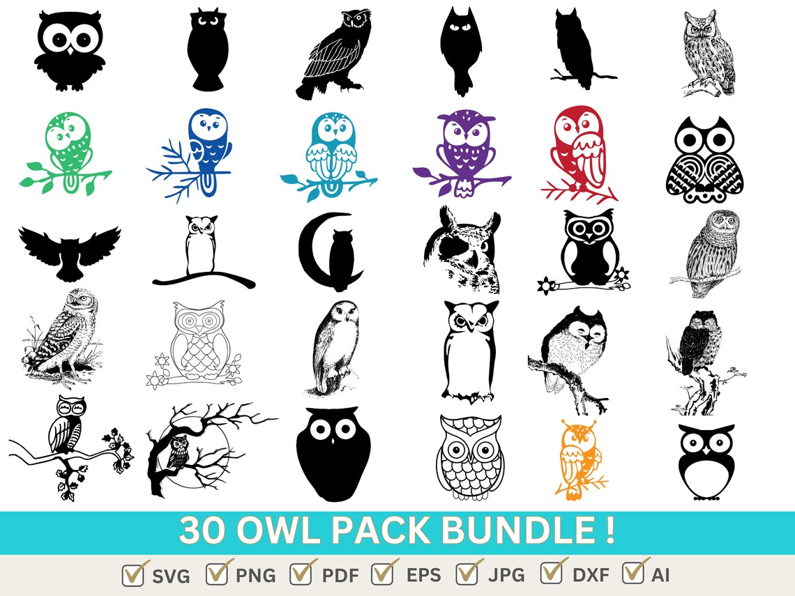 30 Printable Owl SVG File Owl Svg Owls SVG Cute Owl Svg - Etsy