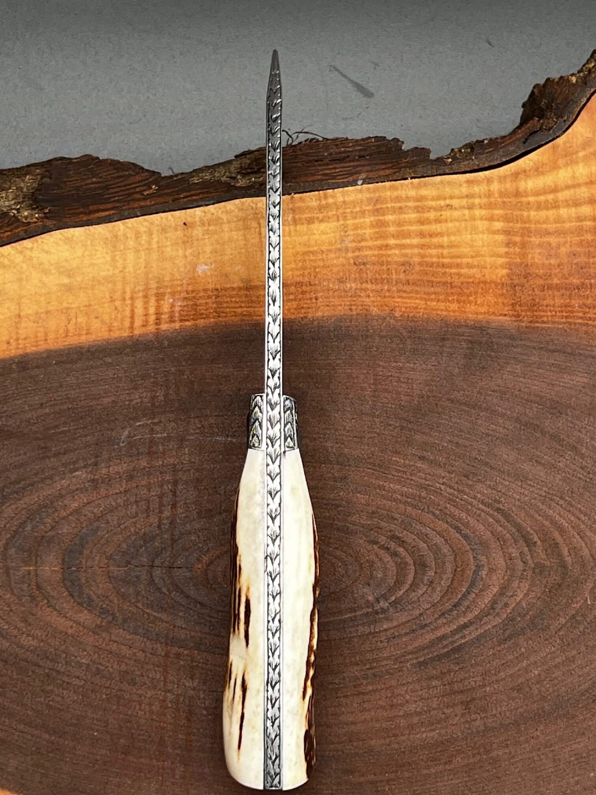 Handmade Hand Engraved Knife With Stag Handle, Hunting Knife, Skinner ...