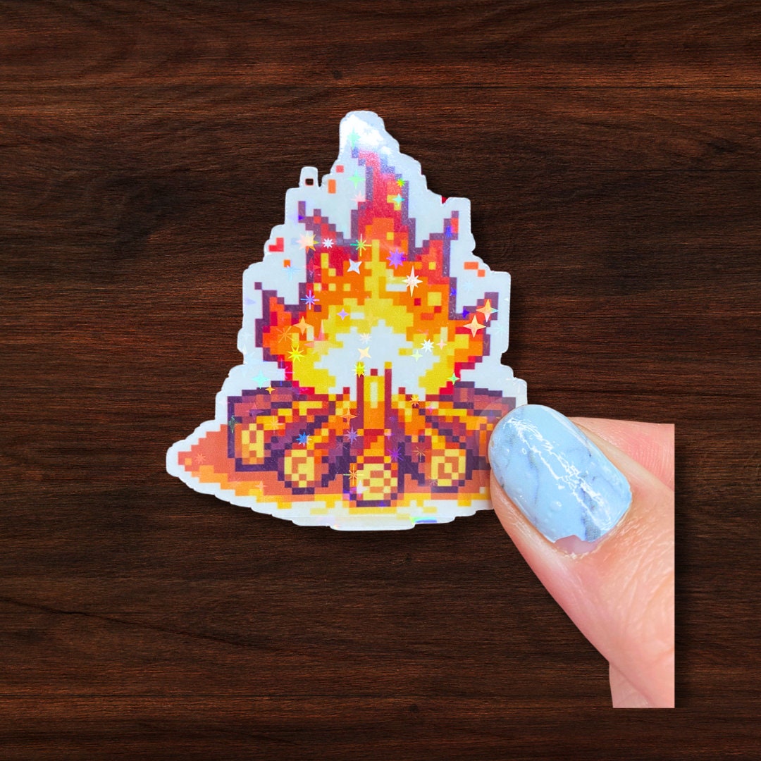 Pixel Campfire Vinyl Easy Peel Waterproof Stickers Handmade Colorful ...
