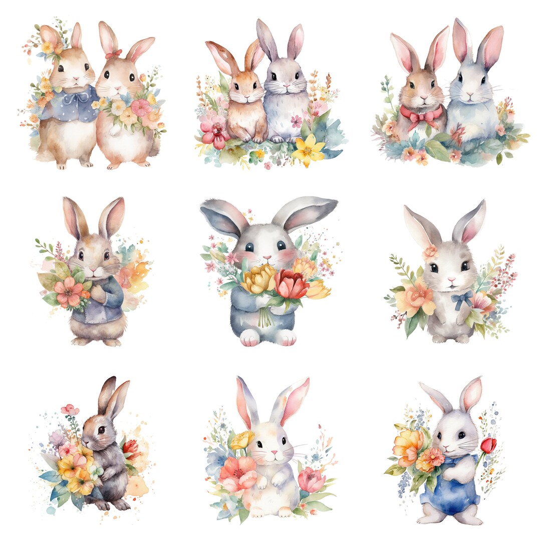 Bunnies Clipart - Nursery Spring Clipart - Children - Cherry Blossom ...