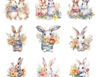 Bunnies Clipart - Nursery Spring Clipart - Children - Cherry Blossom ...