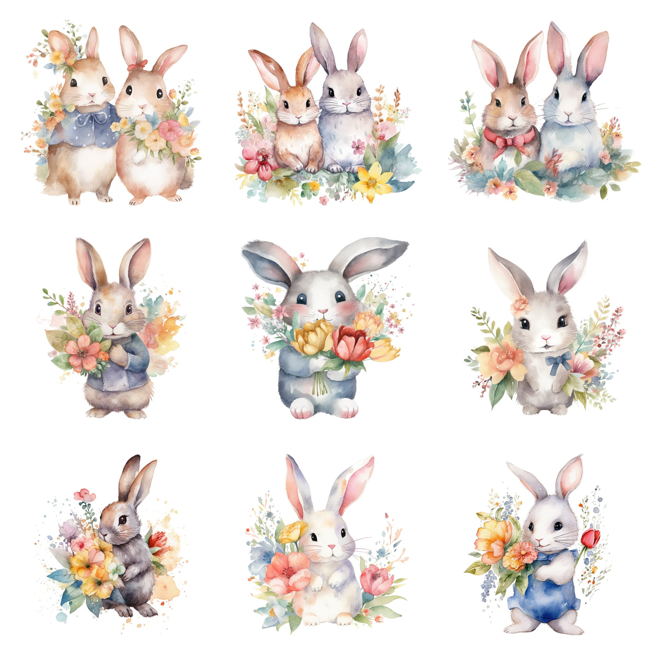 Bunnies Clipart - Nursery Spring Clipart - Children - Cherry Blossom ...
