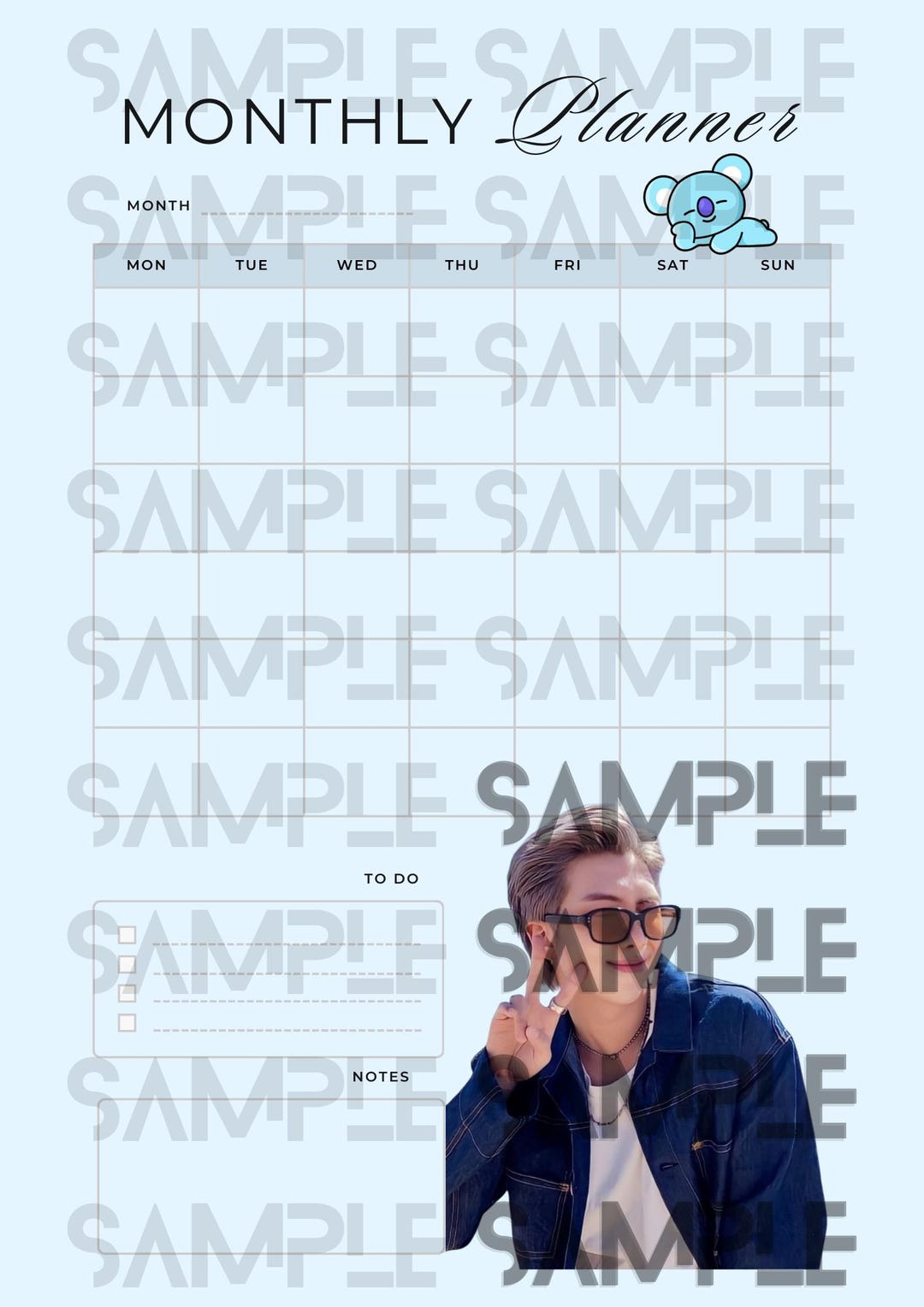 BTS Rm—inspired Calendar | K-pop Calendar Digital Printable - Etsy