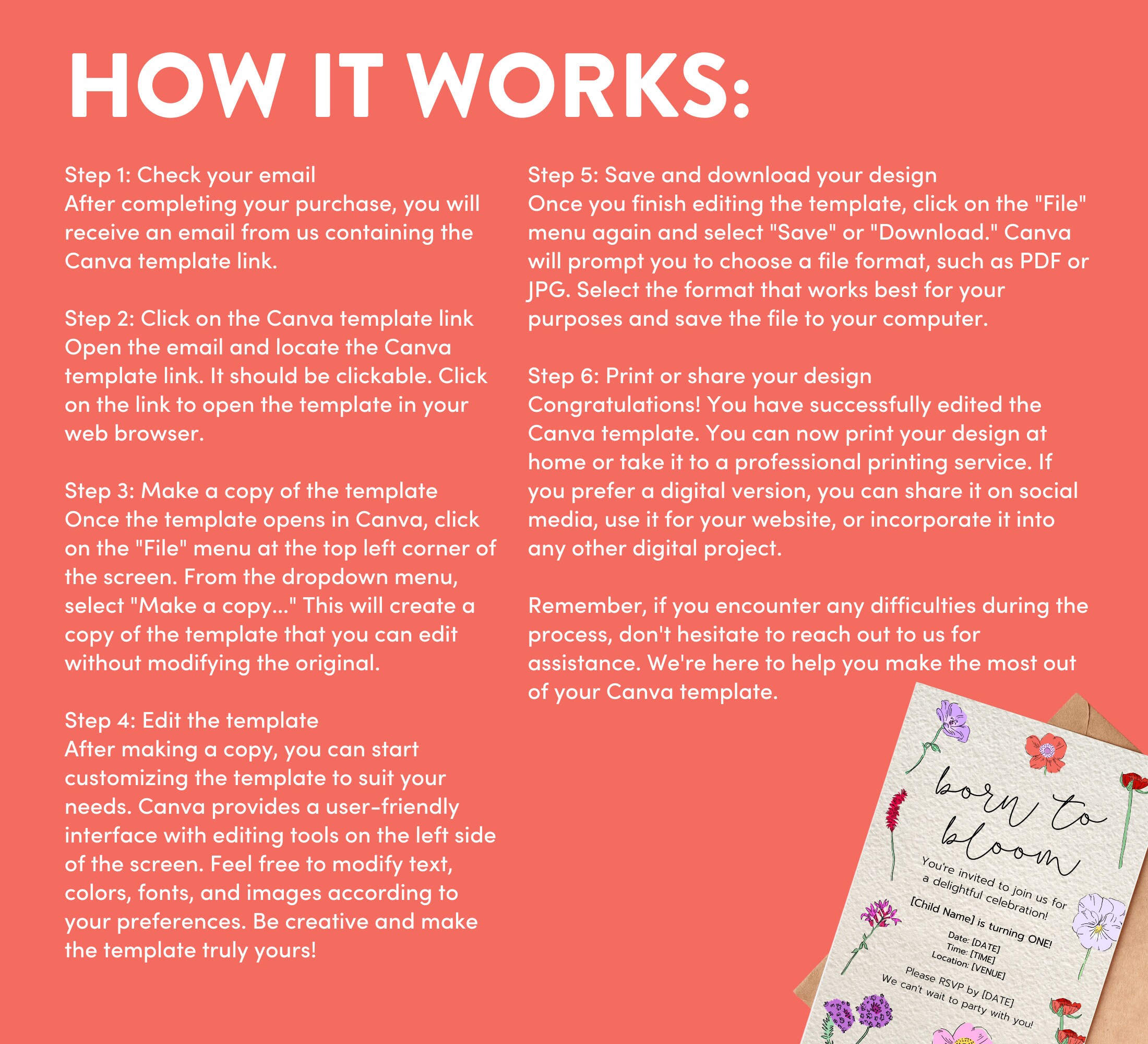 Born to Bloom Birthday Invitation, Wild Flower Personalised Birthday ...