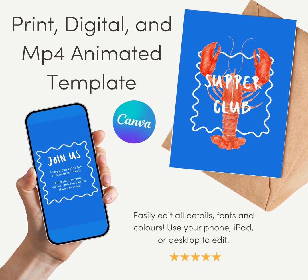 Supper Club Invitation, Lobster Theme Dinner Party, Alfresco Dining ...