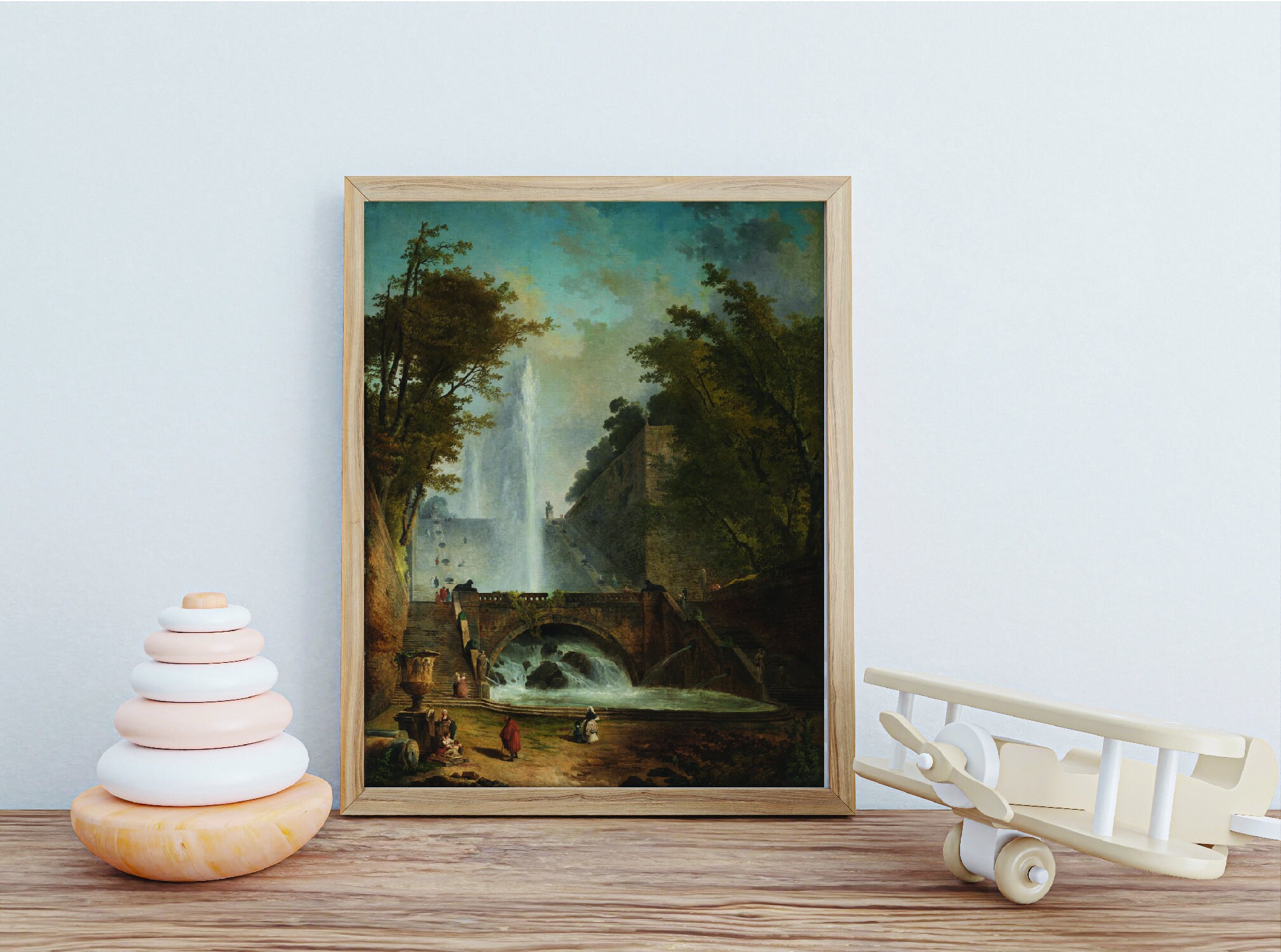 Roman Steps and Fountain Scene Printable Vintage Landscape Painting ...