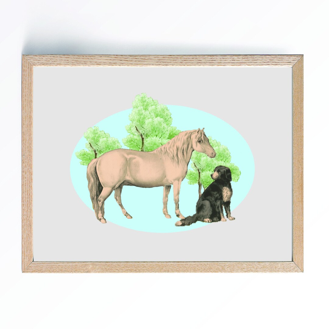Printable Pony and Dog Painting Home Decor Wall Art for Kids Bedroom or ...