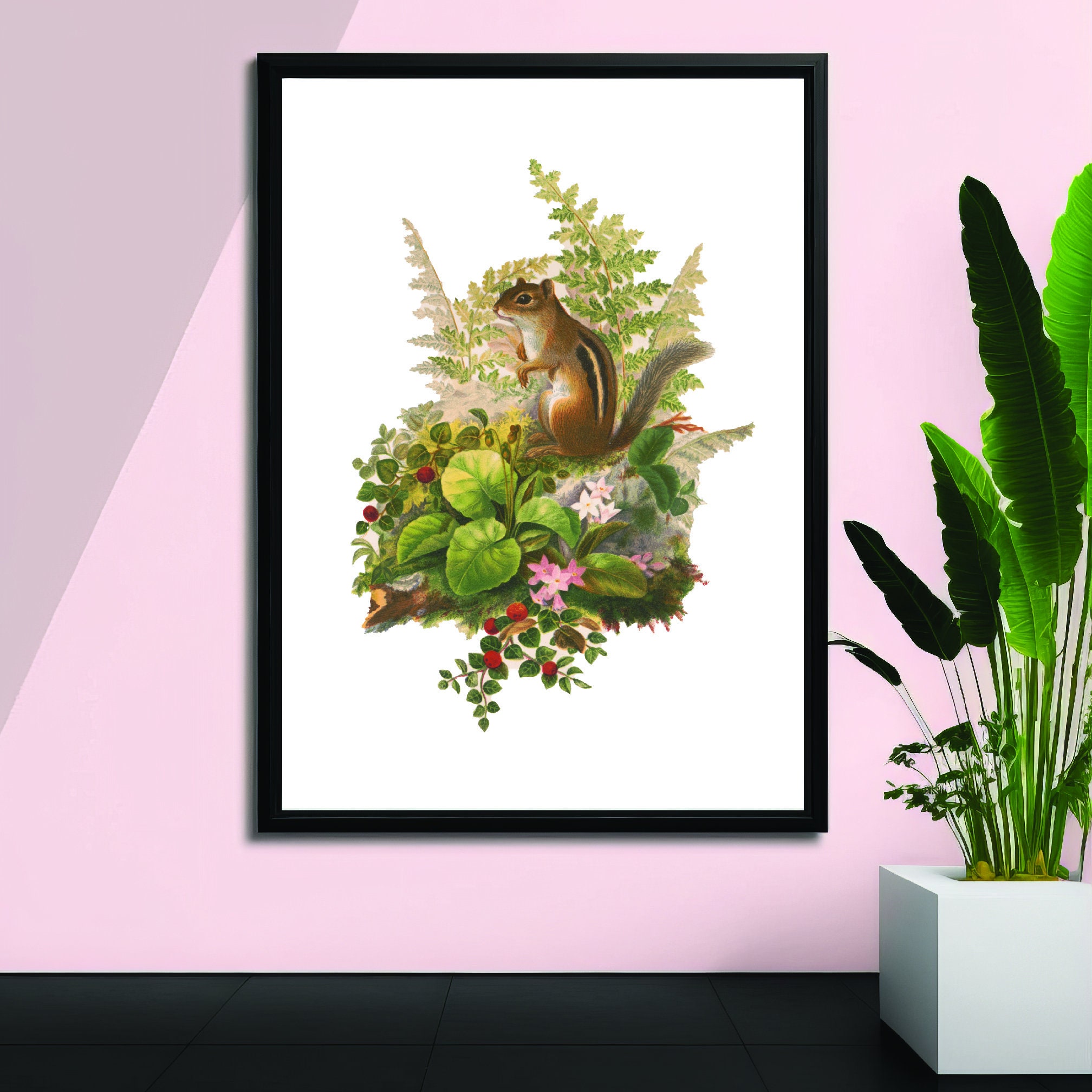 Chipmunk Sitting Among Ferns Printable Wall Art. Home Decor Wall ...