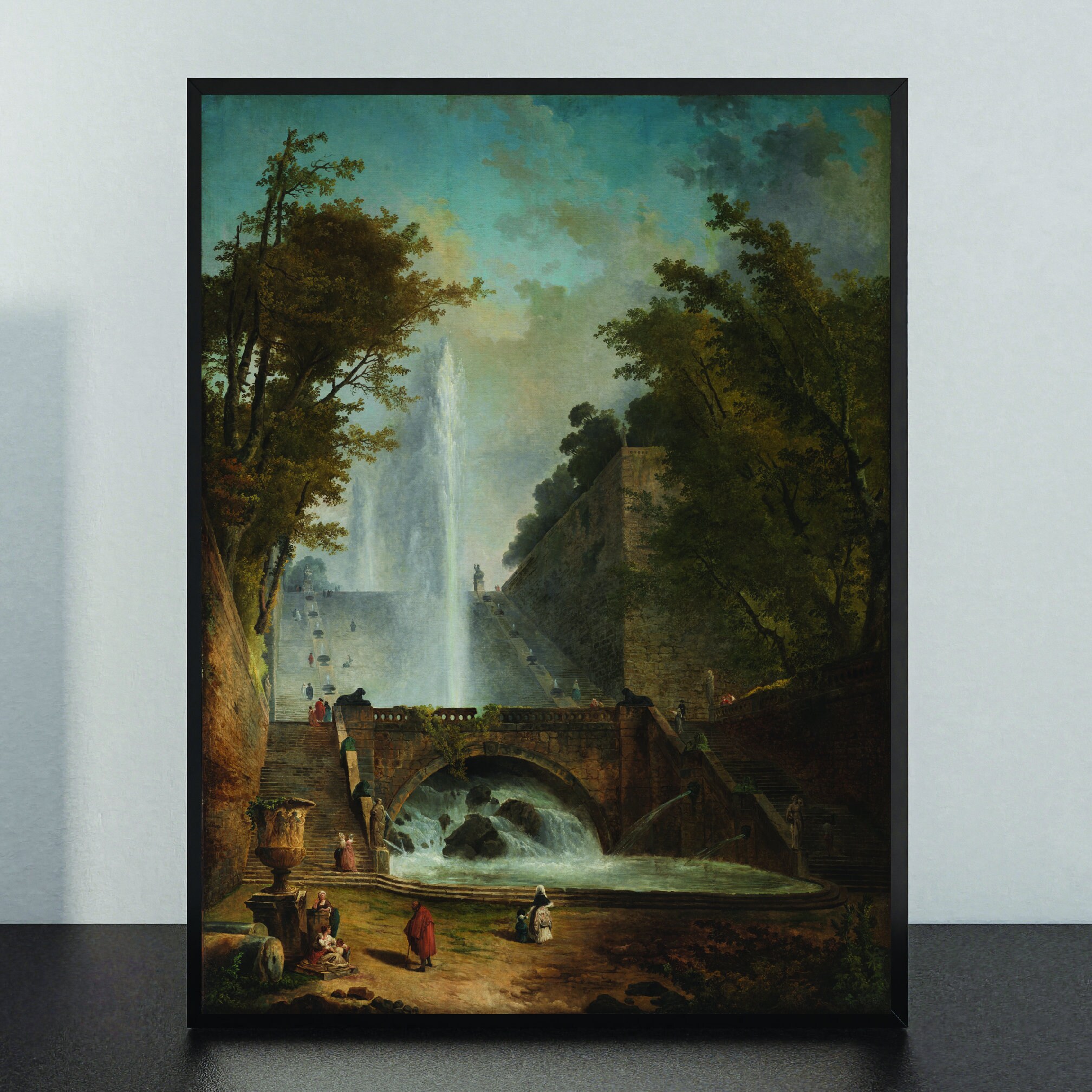Roman Steps and Fountain Scene Printable Vintage Landscape Painting ...