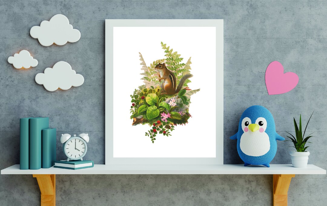 Chipmunk Sitting Among Ferns Printable Wall Art for Squirrel Lover ...