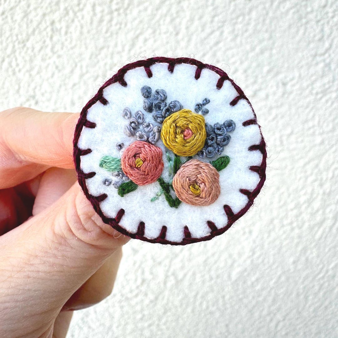 Hand Embroidered Felt Brooch Pin on Card - Roses + Lilacs - Etsy