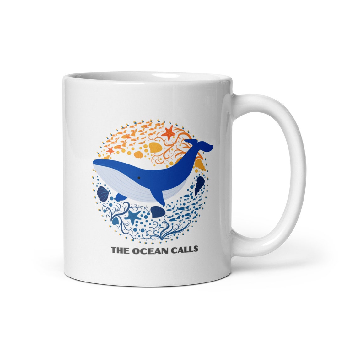Whimsical Ocean Symphony Mug Blue Whale Mug White Glossy - Etsy