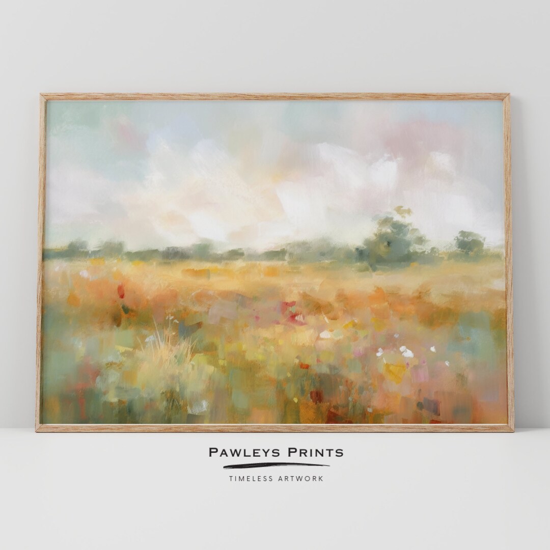 Fall Meadow Landscape Art Print, Autumn Trees Painting (digital ...