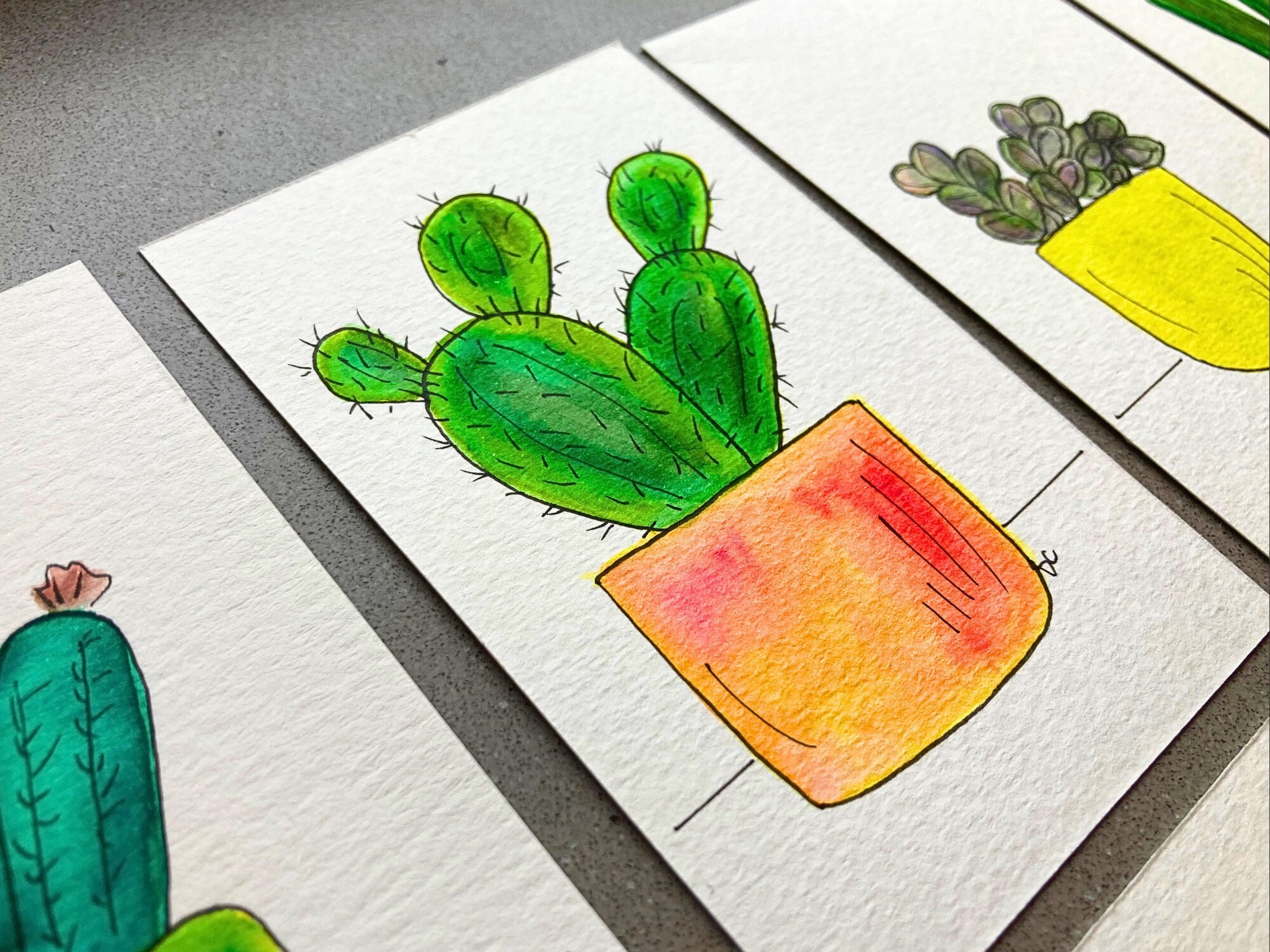 Small Stationery Notecards (set of 8) / Hand-painted / Cactus and ...
