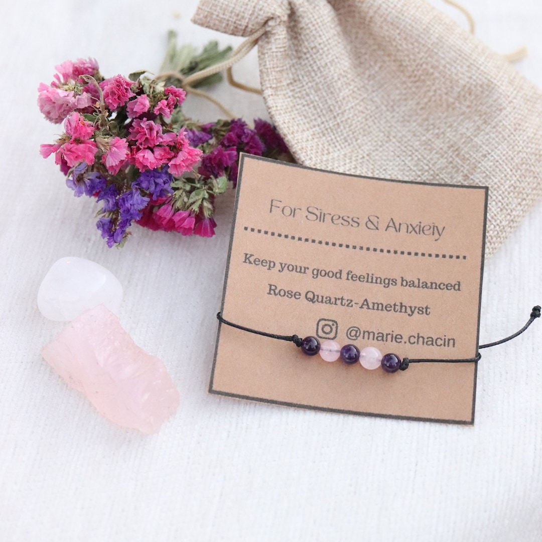 Stress and Anxiety Relief Bracelet, Gemstone Leather Cord, Natural ...
