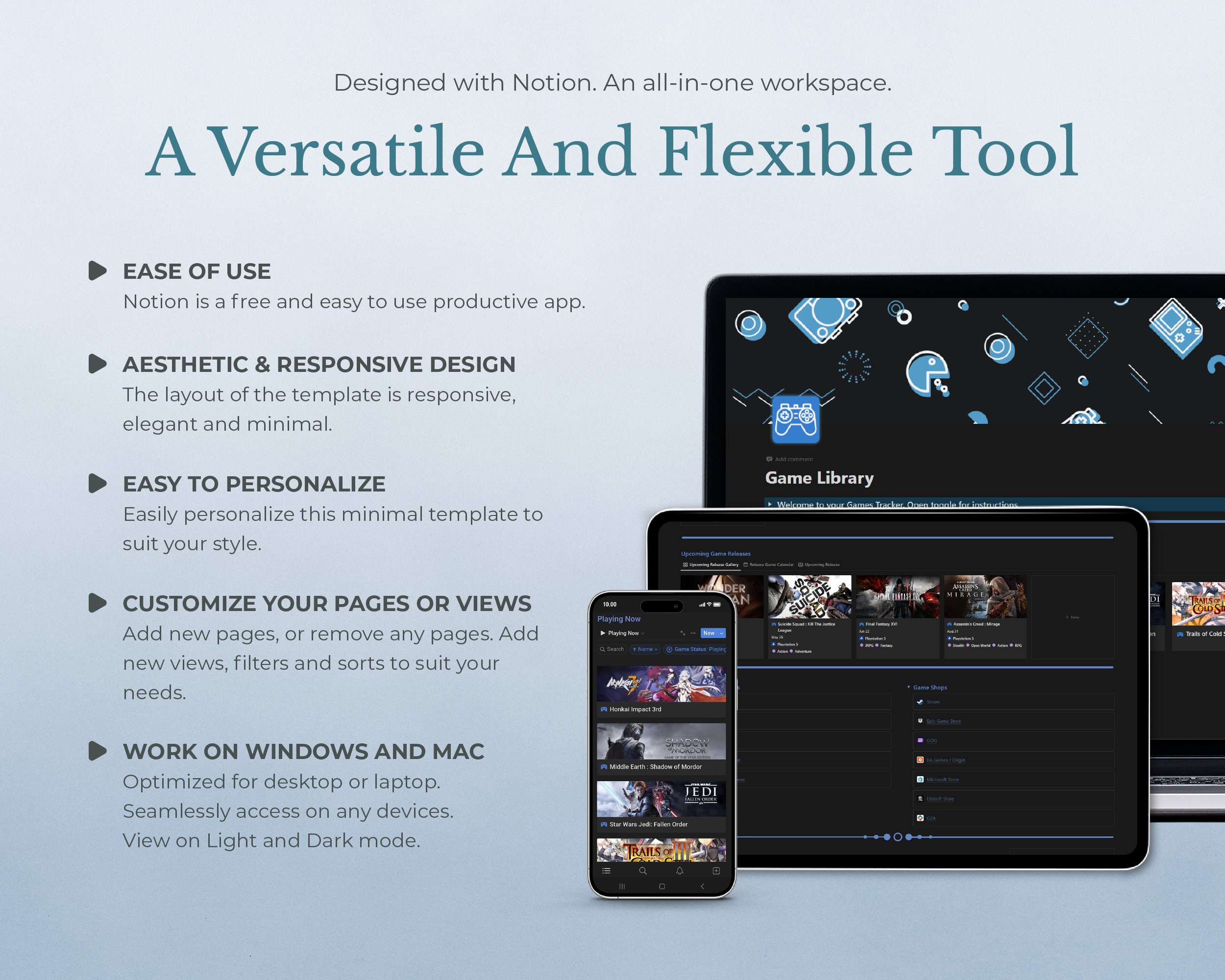 Game Tracker Notion Template | Dark View, Video Game Notebook, Game ...