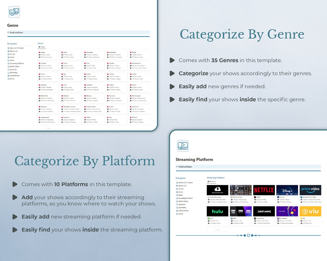 Movie TV Series Tracker Notion Template | Movie Tracker, Series Watch ...