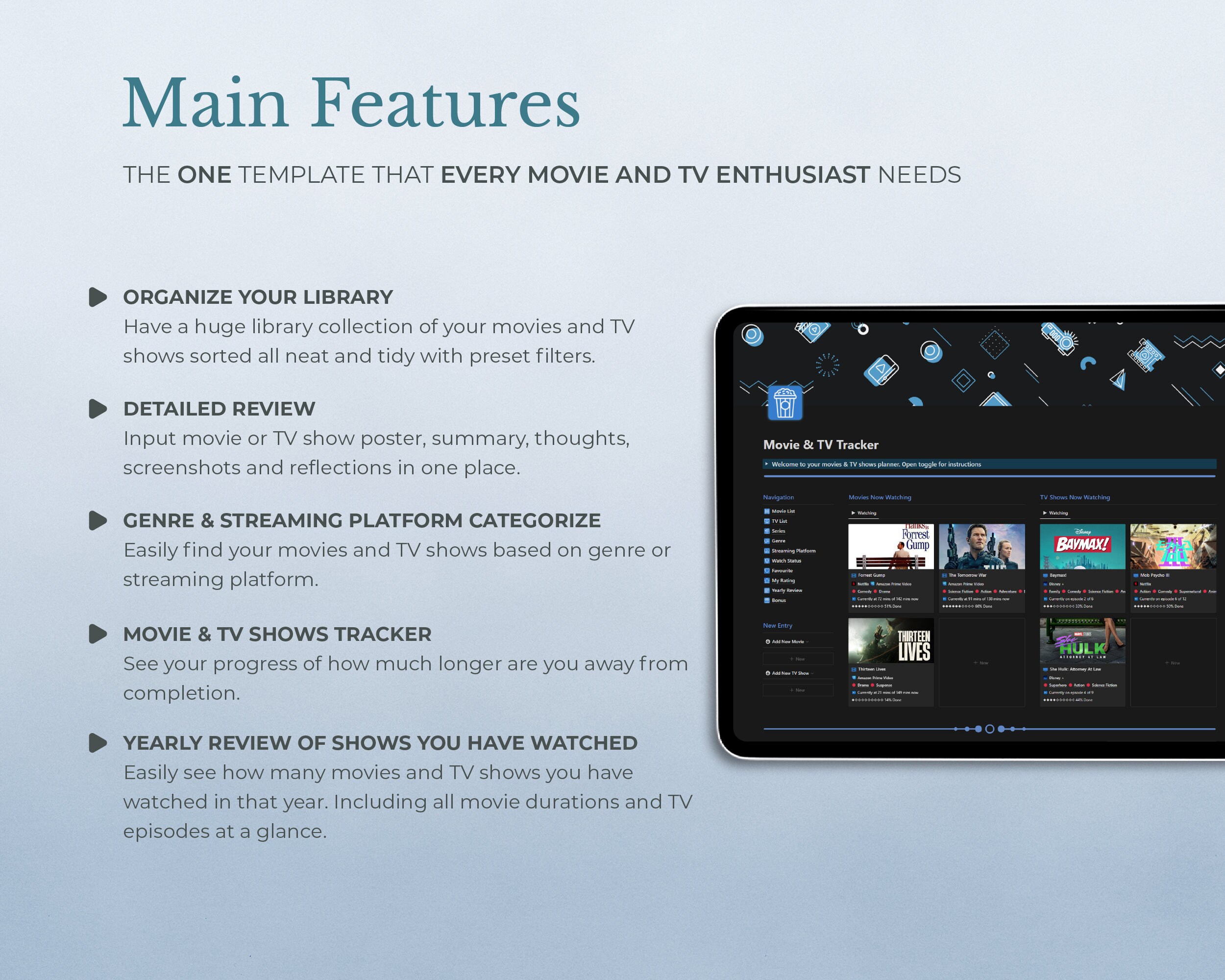Movie TV Series Tracker Notion Template Dark, Movie Tracker, Series ...
