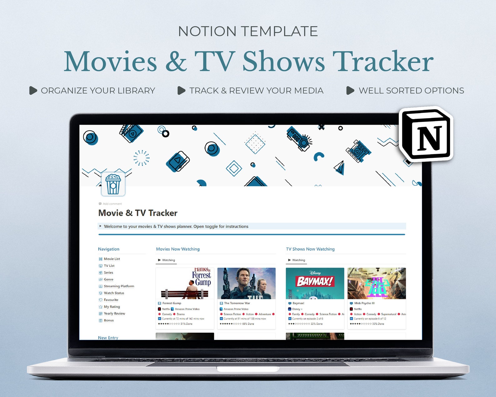Movie TV Series Tracker Notion Template | Movie Tracker, Series Watch ...