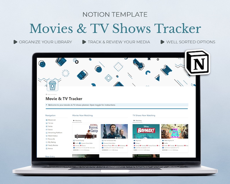Movie TV Series Tracker Notion Template | Movie Tracker, Series Watch ...